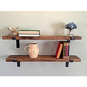 New England Wood Crafters Rustic Wall Shelves with Metal Brackets - Wall Mount Shelf | USA Handmade Wall Shelf - (Set of 2) 1.5'' X 7.5'' (Espresso, 36'')