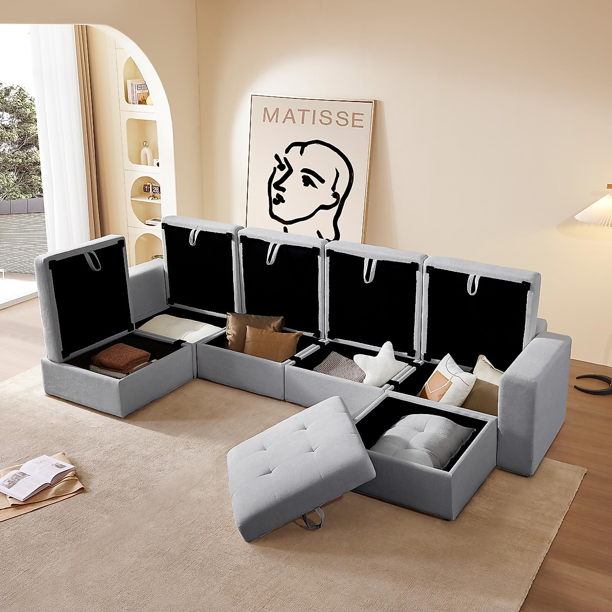 Convertible Modular Sectional Sofa Set Tufted Couch with Chaise and Storage for Living Room, Office, Large Spaces