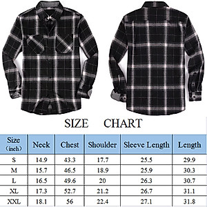 ESPFHN Men's Flannel Plaid Shirts Casual Button Down Shirt Long Sleeve Regular Fit Shirt Black/White