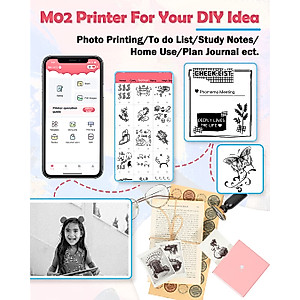 Phomemo-M02 Mini Pocket Printer- Bluetooth Wireless Thermal Portable Photo Printer, for Fun, Retro-Style Photos, Life Assistant, Good Gift, Pink