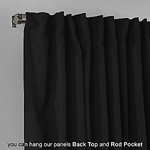CASANEMA Extra Long Room Darkening 132" Length Faux Velvet Black Curtain Drapes - Hanging Back Tab & Rod Pocket 5-25 Feet Custom Made Curtains Set of 2-Made in Turkey Each(52" Wx132 L)