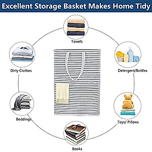 Robylin 72L Collapsible Laundry Hamper, Freestanding Laundry Basket with Classified Pocket, Large Foldable Clothes Basket with Extended Handles for Storing Clothes/toys, etc, Grey