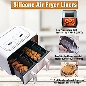 Silicone Air Fryer Liner 2 pack 7.5inch, Kinglv Reusable Air Fryer Pot for Foodi Accessories Dual, Silicone Air fryer Accessories for Home Kitchen (Rectangle-Blue & Gray)