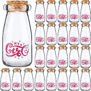 24 Pieces It's a Girl Baby Shower Bottles 100 ml Pink Milk Jar Decorative DIY Glass Candy Jars with Cork Lids Vintage Milk Favors for Girl Shower Gender Reveal Party Decor Guests Souvenir Centerpiece