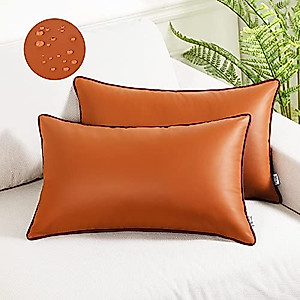 howdy deco 2 Pcs Waterproof Lumbar Pillow Covers 12x20 Inches of Silicone Leather Anti-Fading Rectangle Pillowcases Soft Durable for Outdoor Decoration Garden Terrace Canopy Balcony Sofa, Brown
