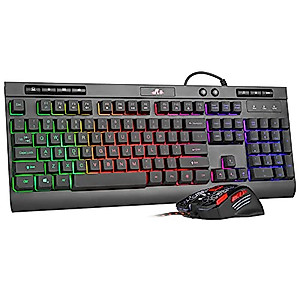 Rii Gaming Keyboard and Mouse Combo,Wired Keyboard and Mouse Set,Full Size LED Rainbow Backlit Keyboard, Gaming Keyboard for Windows/Mac/PC/Chrome and Office/Home/Gamers