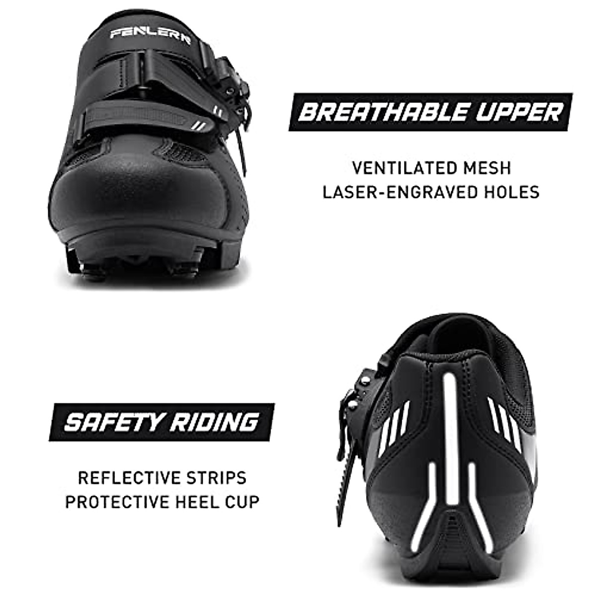 FENLERN Men's Cycling Shoes Mountain Bike Shoes MTB with Quick Ratchet Buckle Indoor Riding Outdoor Cycling Compatible with 2-Bolt Cleats, Black 9.5