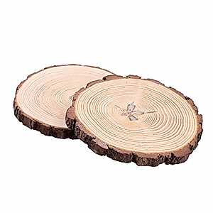 Royal Imports Round Wood Slices Discs, 9"-11" Large, Natural Unfinished Wooden Tree Bark Slabs for DIY Arts & Crafts, Rustic Table Centerpiece, Chargers, Trays, Wedding Decoration, 2 pack