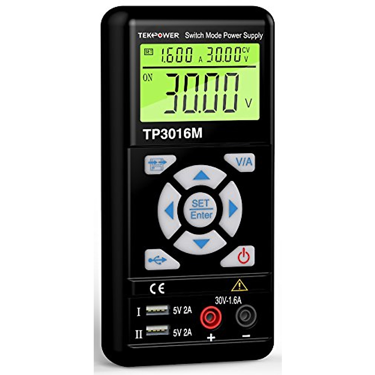 Tekpower TP3016M Portable Handheld Variable DC Power Supply with USB Port 0.3V - 12V @ 0-3.75A or 0.3V-30V@ 1.6A with VC and CC Control
