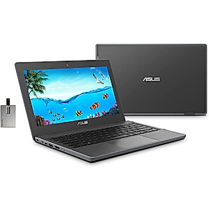 ASUS 2022 11.6" HD Business Laptop, Intel Celeron N4500 Processor, 4GB RAM, 64GB eMMC , Webcam, Intel HD Graphics 500, Bluetooth, Windows 10 Pro, Dark Grey, 32GB SnowBell USB Card