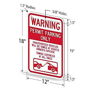 SmartSign "Warning - Permit Parking Only, Towing Enforced" Sign | 12" x 18" 3M Engineer Grade Reflective Aluminum