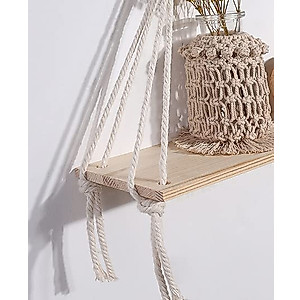 YuPinDiZu Macrame Wall Hanging Shelf | Boho Shelves with Wood Shelf | 2 Pcs Handmade Macrame Shelf for Hanging Plants and Decor | Boho Wall Decor with Beautiful Macrame Rope and Shelf (Beige)