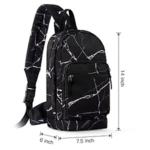 Choco Mocha Girls Sling Bag for Kids, Travel Hiking Sling Backpack for Teen Girls One Strap Women Daypack, Marble Black