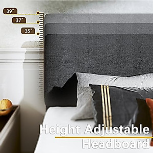 Fluest Queen Bed Frame Upholstered Bed Frame Platform with Adjustable Headboard Linen Fabric Headboard Wooden Slats Support/No Box Spring Needed/Easy Assembly/Mattress Foundation, Grey