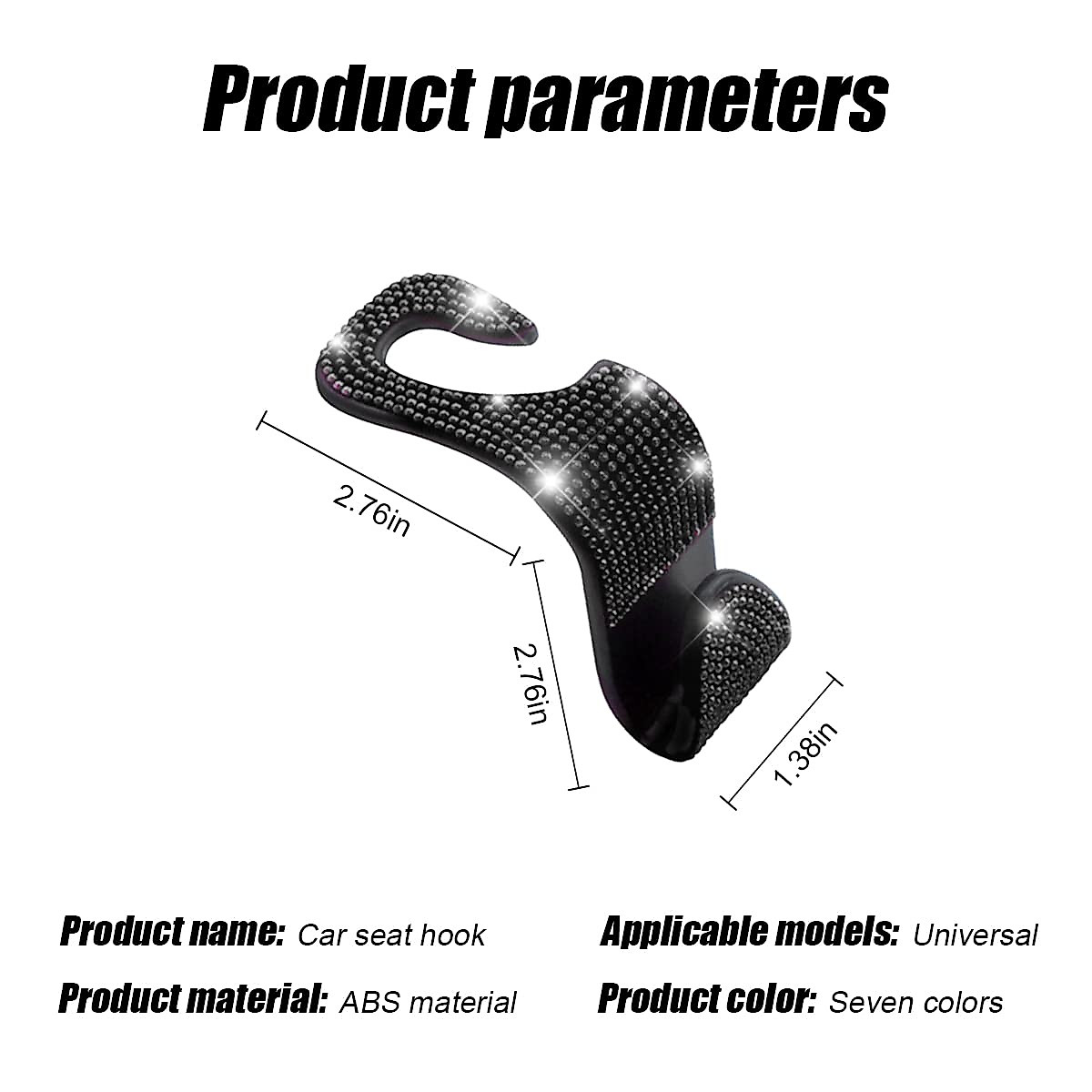 Moly Magnolia Bling Car Seat Headrest Hooks, 4PCS Handcrafted Rhinestones Seat Hanger Organizer for Handbag Purse Scarf, Universal for Cars, Auto Interior Accessories for Women Men (Black)