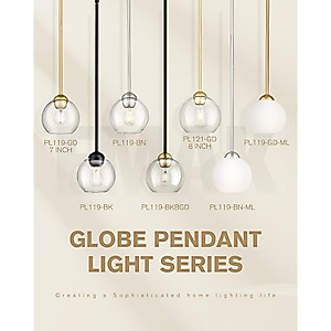 Emak 7 Inch Globe Pendant Lights, Modern Gold Pendant Light Fixtures, 1 Light Hanging Lights with Milk Glass Shade for Kitchen Island, Bathroom, Dining Room, Bedroom, PL119-GD-ML
