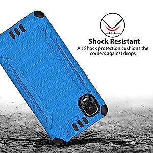 TJS Compatible with Alcatel TCL A3 A509DL Case/TCL A30 Case, with Tempered Glass Screen Protector, Magnetic Support Hybrid Shockproof Metallic Brush Finish Protector Phone Case Cover (Blue)
