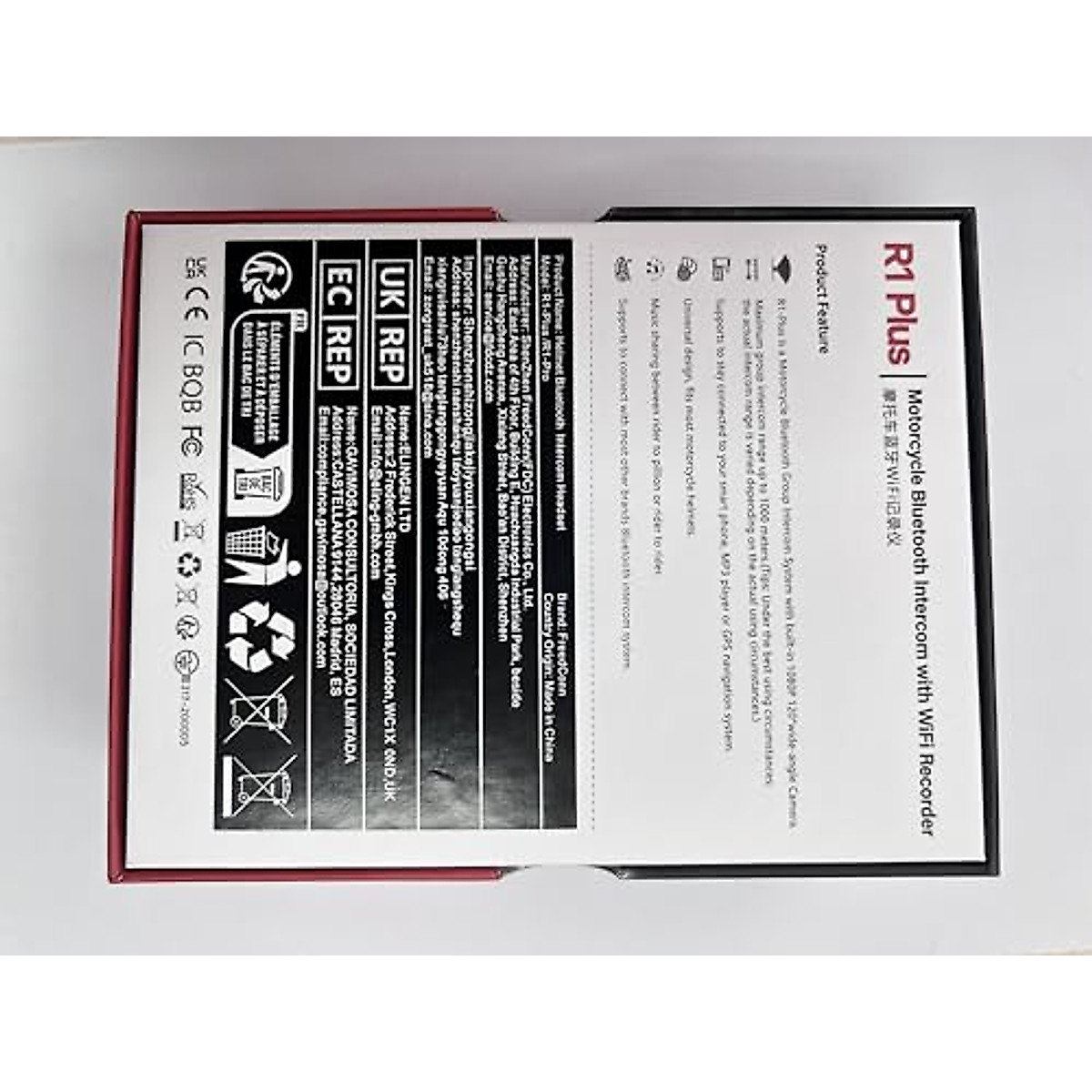 FreedConn Motorcycle Helmet Headset with Camera R1plus Bluetooth Intercom 1000M 6 Riders Waterproof Wireless FM Radio Communication Systems for Most Helmets