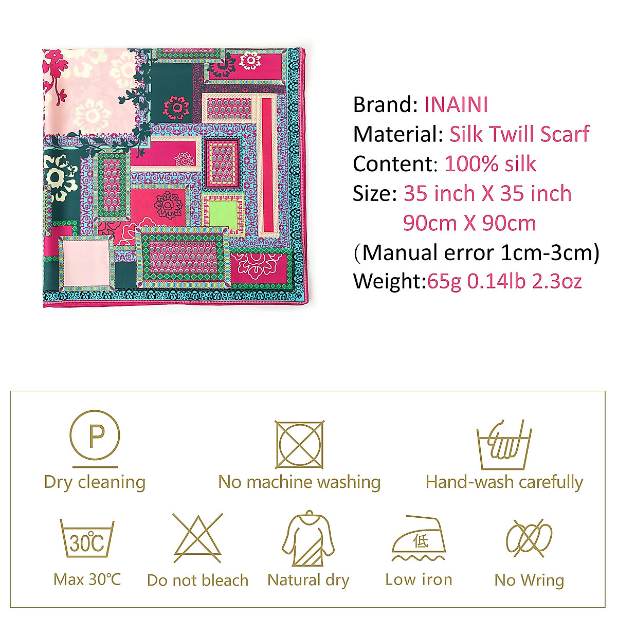 INAINI 100% Mulberry Silk Scarf Hand Rolled Women - Wild Rags Cowboy Scarves for Men - Western Scarf