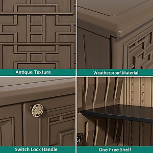 KINYING Outdoor Storage Cabinet Waterproof, Resin 60 Gallon Deck Box for Patio Furniture Cushions, Garden Tools, Pool Tools and Kids’ Toys (Dark Brown with 1 Shelving)