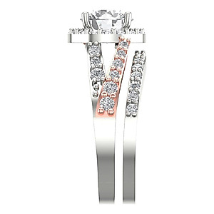 2.32 ct Round Cut Clear Simulated Diamond 14k White Rose Gold Halo Solitaire W/Accents Wedding Bridal Ring Band Set Sz 8.5