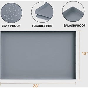 Dog Food Mat - Silicone Dog Mat for Food and Water - 28" x 18" Large Pet Feeding Mats - Waterproof Dog Cat Bowl Mat with High Edges to Prevent Water Food Spills