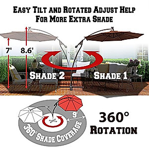 Strong Camel 9' Cantilever 40 Led Light Patio Umbrella Outdoor Garden Aluminium Market (Brown)