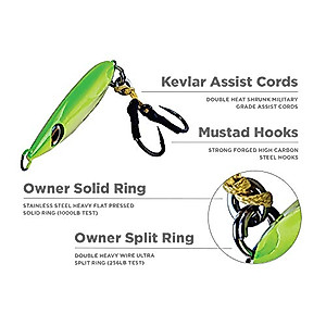 Palomar Flat Fall Jig Slow Pitch Vertical Iron Ocean Lure | MUSTAD Hooks-Owner Rings | Kevlar Assist Cord | 10 Colors-5 Weights | 6-Pack / 2-Pack Bulk Prices | Evolutionary Graphene Paint | US Owned