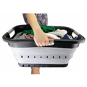 SAMMART 41L (10.8 Gallon) Collapsible Plastic Laundry Basket - Foldable Pop Up Storage Container/Organizer - Portable Washing Tub - Space Saving Hamper/Basket (Black/Alloy Grey)