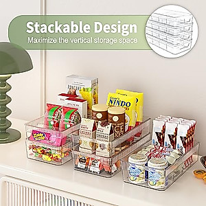 8 Pack Food Storage Organizer Bins, Clear Pantry Organization and Storage Bins with Removable Dividers, Plastic Pantry Organizer Refrigerator Organizer Bins for Kitchen, Cabinet, Snacks, Teabags
