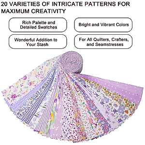 Nodsaw 40 Strip Jelly Roll Fabric 2.5" x 44" | Cotton Strips Bundles - Jelly Rolls for Quilting Assortment Fabrics Quilters & Sewing - Precuts Cloth Quilts Strips - Purple Garden