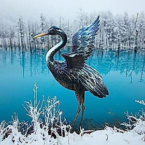 chisheen Crane Garden Statue Sculpture, Metal Heron Outdoor Decor, Yard Art Bird Decoy for Backyard Pond Patio Porch Lawn Decorations