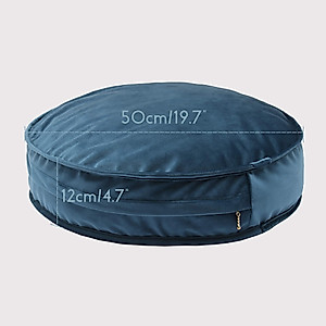 YIUOR Velvet Floor Pillows Round Chair Cushion Couch Throw Pillow Soft Pouf Seat Mattress Bean Bag for Reading Nook Play Room (19.7",Teal)