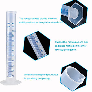 10Pack 100ml Plastic Graduated Cylinder, Plastic Measuring Cylinder Set, 2-Sided Marking Lab Cylinders, Clear Science Measuring Cylinder for Home and School Science, Laboratory Supplies
