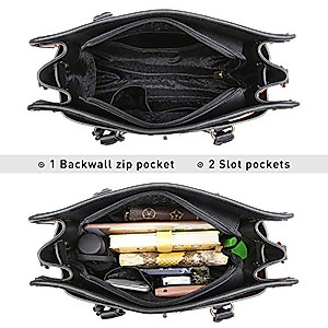 Women Handbags, Large Designer Lady Satchel Multi-Pockets Shoulder Bag Fashion Tote w/ Wallet Set (8011-GD/BKF)