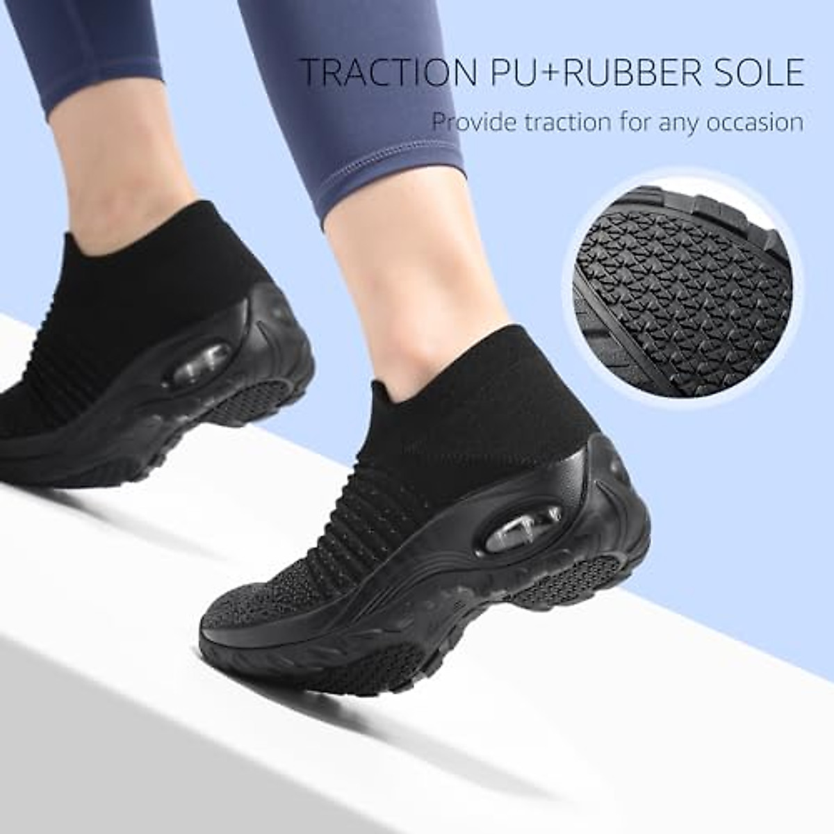 STQ Womens Slip on Walking Shoes Breathable Non Slip Work Shoes Comfortable Air Cushion Orthopedic Sneakers with Arch Support Black Mix 8