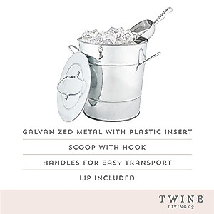 Twine Ice Bucket With Lid And Ice Scoop, Galvanized Metal Drink Tub, Wine And Beer Chiller, Holds 5.35 Gallons