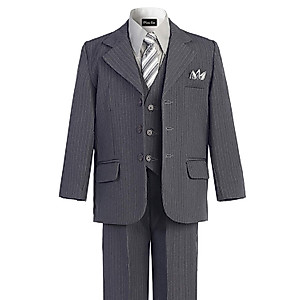 OLIVIA KOO Boys Pinstripe 6-Piece Suit With Matching Neck Tie and Pocket Square,Gray,3T