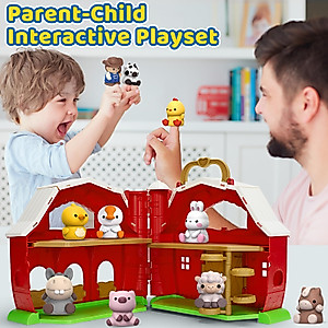 KMUYSL Toys for 1 2 3 Years Old Boys Girls, Big Red Barn Farm Animal Playset for Boys Girls, Learning Toys, Montessori Toys, Christmas Birthday Easter Gift for Baby Kids Toddlers Age 12-18 Months