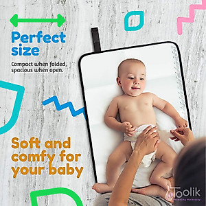 Toolik Baby Diaper Changing Pad, Extra Large (27.5 x 19.7 inch) Waterproof Mat for Stroller Walks or Diaper Bag, Fits Newborn and Toddler for Quick Change on The go, Black with 3D Cube