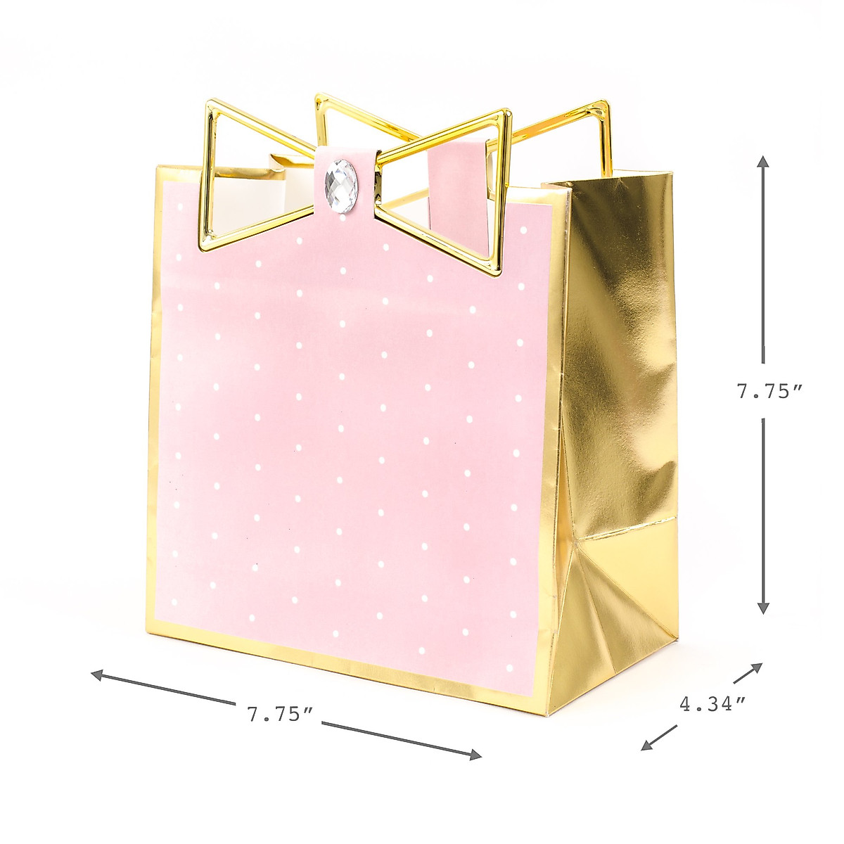 Hallmark Signature 7" Medium Gift Bag (Pink with Gold Border and Metallic Bow) for Mothers Day, Birthdays, Engagements, Valentines Day, Sweetest Day and More