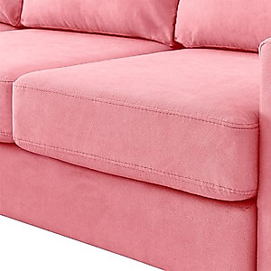 LOPOO Modern Upholstered Sectional Sofa Couch, L Shaped Couch with Storage, Reversible Ottoman Bench, 3 Seater for Living Room, Apartment, Compact Spaces, Soft Foam & Cotton Filling, Pink