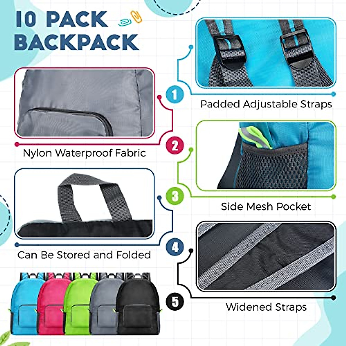 Jexine 10 Pcs Backpacks Bulk 16.5 Inch Lightweight Backpacks Student School Book Bag Book Bags for Kids for Travel (Multicolor)