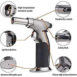 Blow Torch Lighter,Refillable Kitchen Cooking Torch Lighter,Jet Windproof Butane Gas Lighters for Cigar Outdoor BBQ (Butane not Included) (Gold)