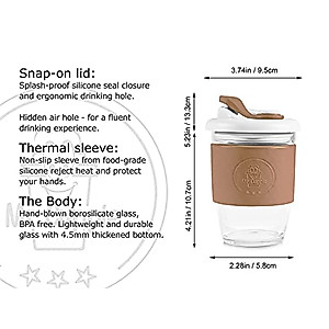 Mr.Cuppie 12 oz Glass Reusable Coffee Cups with Lids, Glass Travel Mugs with Non-slip Sleeve Dishwasher and Microwave Friendly Cup, Glass Tumbler Eco-Friendly Coffee Travel Mug (Mocha)