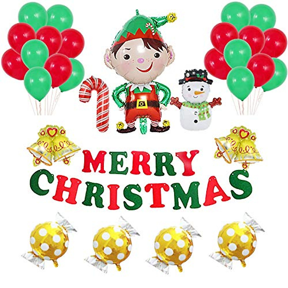 Christmas decoration balloons, balloon sets and happy banners, Christmas tree, Santa Claus, snowman, bells and latex balloons for Christmas decoration, parties and New Year gifts