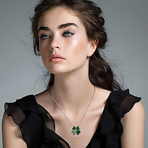 ST Patricks Day Irish Four Leaf Clover Shamrock Necklace for Women Heart 925 Sterling Silver Charm Fashion Green Love Emerald Pendant Choker Diamond Crystal Prom Valentine Necklaces