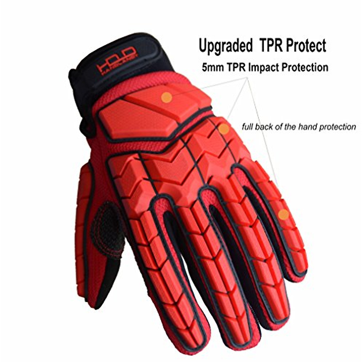 HANDLANDY Anti Vibration Gloves, SBR Padding, TPR Protector Impact Gloves, Men Mechanic Work Gloves (Large)