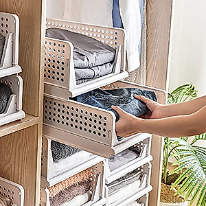 jocabo Folding Wardrobe Storage Box 4-Pack Plastic Drawer Organizer Stackable Shelf Baskets Cloth Closet Containers Bin Cubes,Home Office Bedroom Laundry Fold Pull Out Dividers for Clothes,Toys White