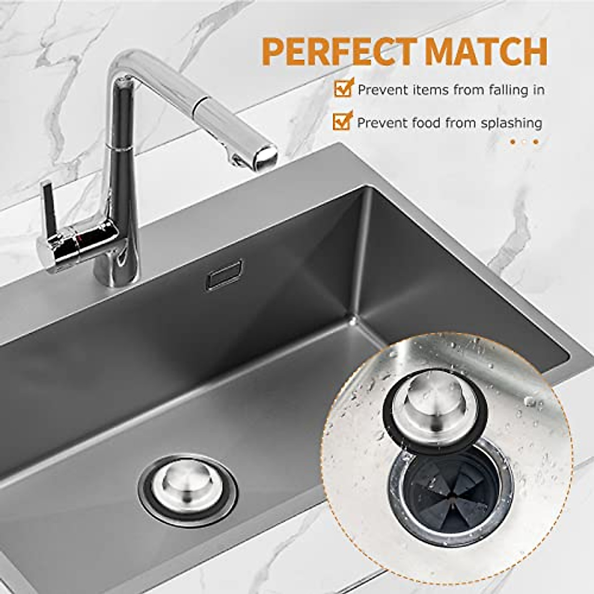 Garbage Disposal Stopper with Splash Guard, for Insinkerator Kitchen Sink Drain Plug Brushed Stainless Steel with 3 3/8" EPDM Splash Guard Set Ullnosoo